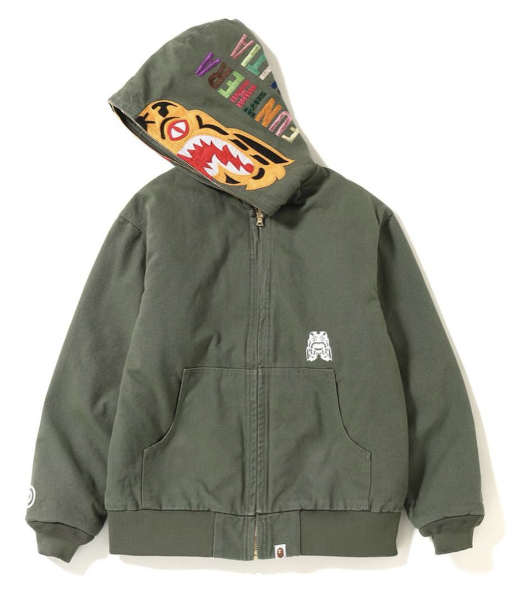 BAPE Tiger Work Hoodie Jacket Olive Drab - Novelship